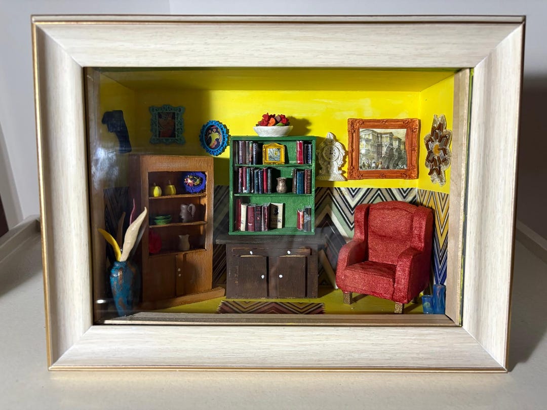 Recycled Miniature Room Diorama: Handmade Upcycled Living Room Wall Art ...