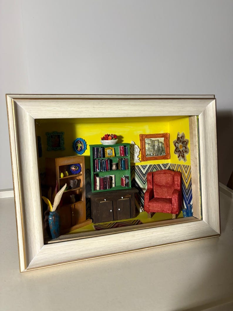 Recycled Miniature Room Diorama: Handmade Upcycled Living Room Wall Art ...