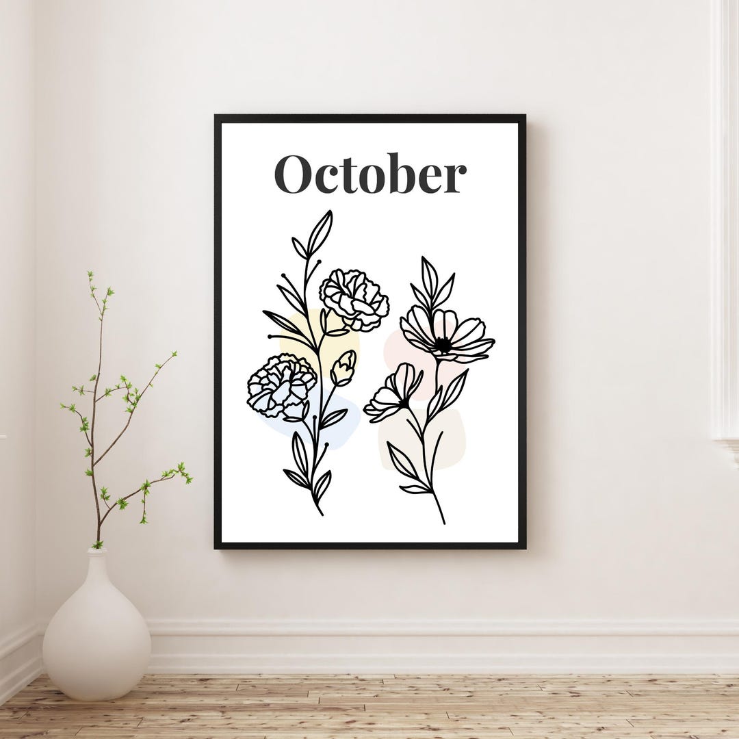 October Line Art Wall Art | Minimalist Botanical Printable Decor - Etsy