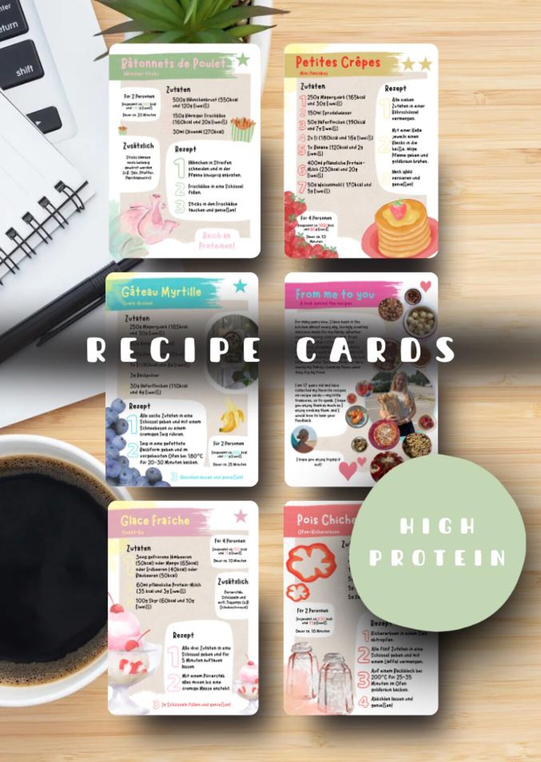 Healthy Recipe Cards in English | Protein Snacks | Printable Meal Ideas ...