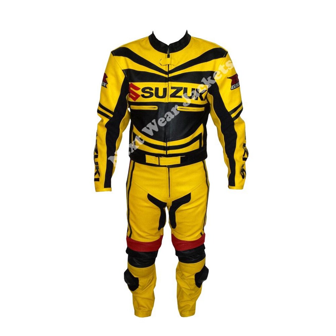 Mens Racing Leather Motorcycle Suit: Yellow & Black CE Armored Biker ...