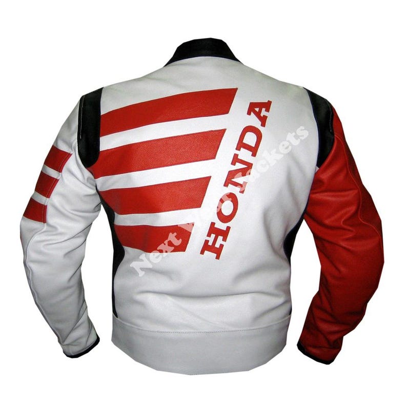 Honda Racing Leather Jacket - Biker Motorcycle Jacket - Red White Black ...