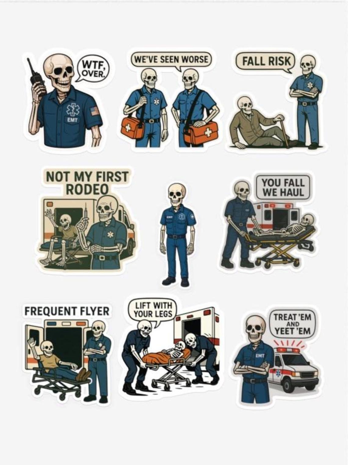 Dark EMS Sticker Pack (9pc) | Funny EMT Skeleton Stickers | First ...