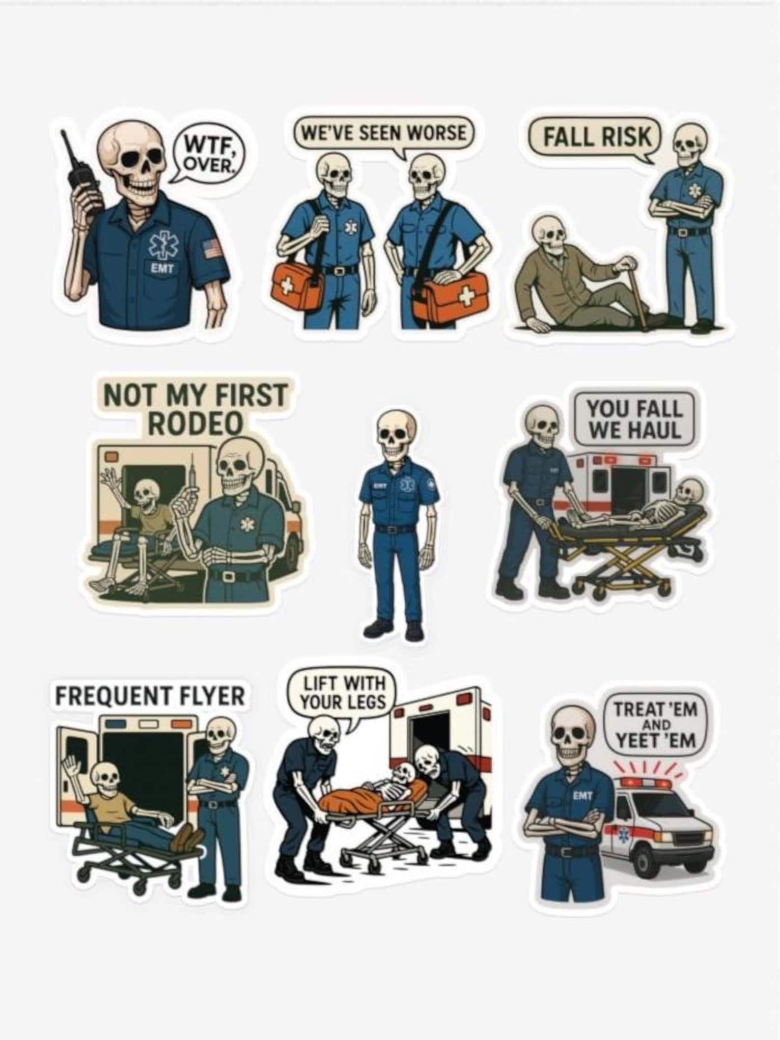 Dark EMS Sticker Pack (9pc) | Funny EMT Skeleton Stickers | First ...