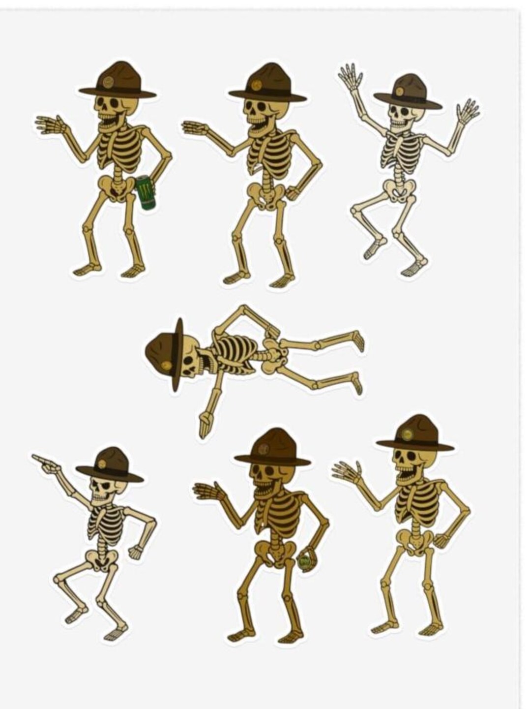 Skeleton Drill Sergeant Sticker Pack | 7pc Military Skeleton Stickers ...