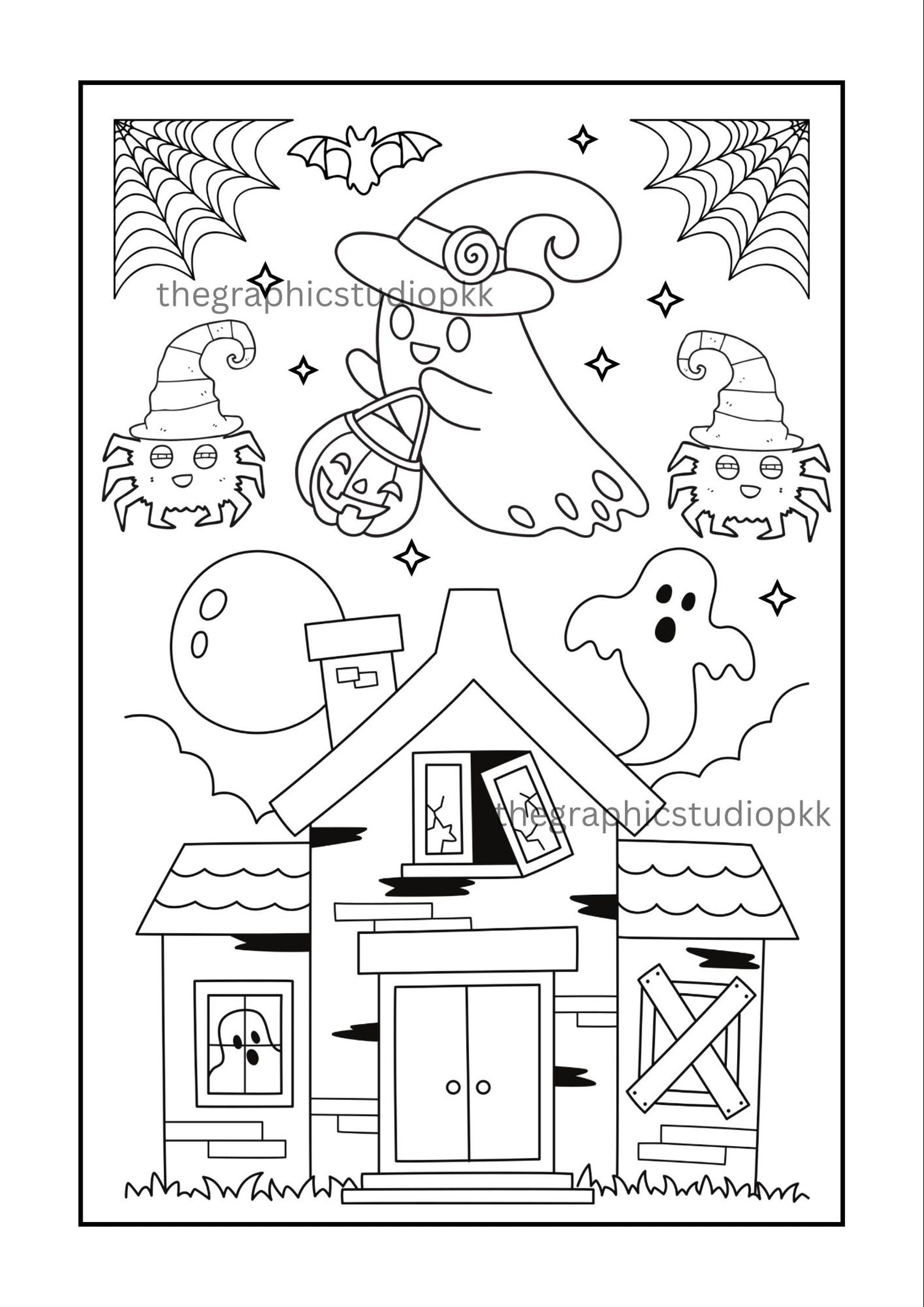 Halloween Coloring Book, Printable Digital Download for Kids (5 Pages ...