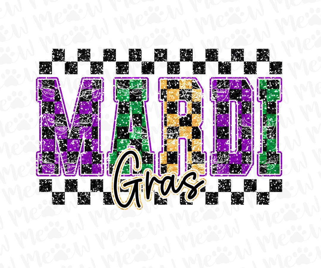 Retro Checkered Mardi Gras PNG, Glitter Mardi Gras Varsity Png, Fleur ...