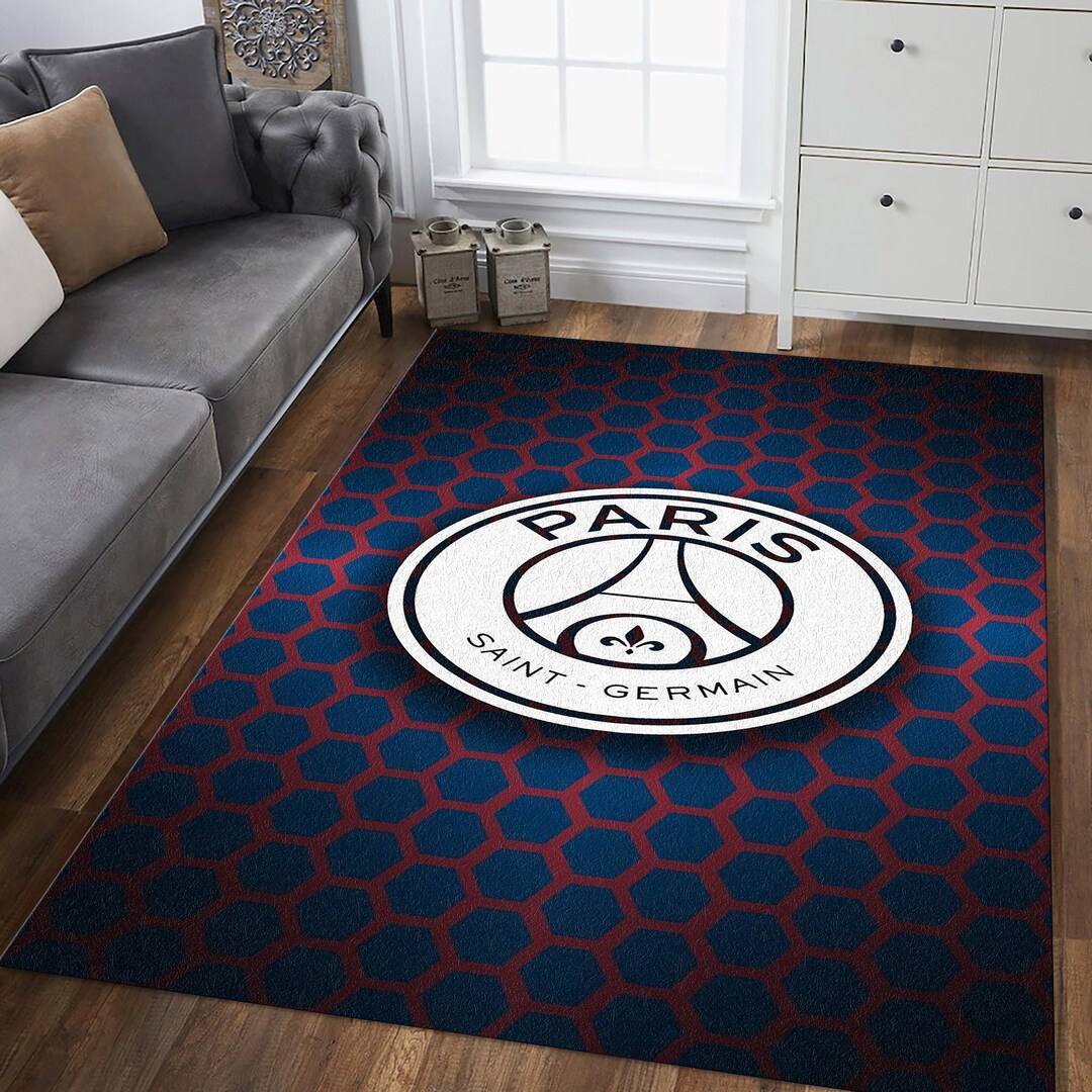 PSG Neon Honeycomb Logo Rug | Futuristic Red Blue Crest Fan Mat ...