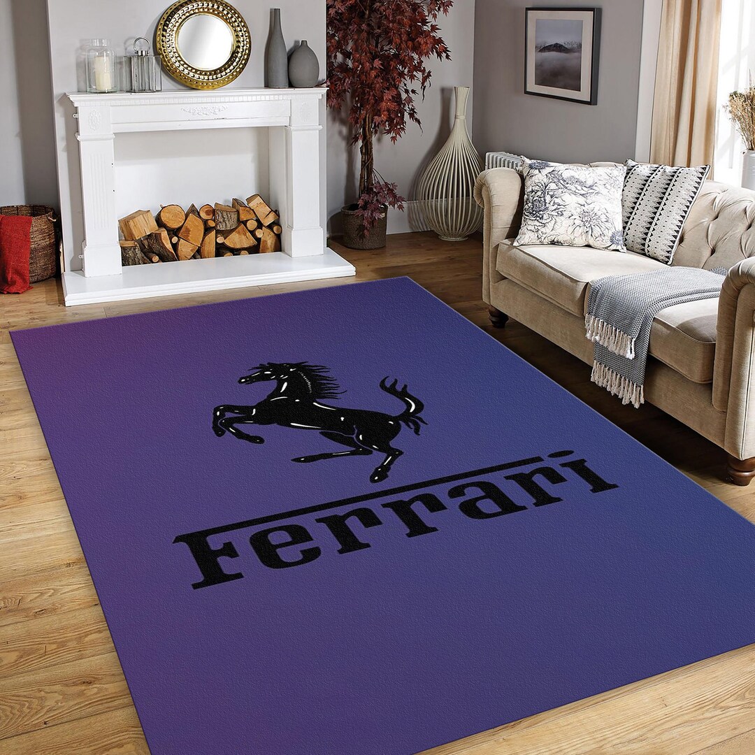 Ferrari Minimalist Silhouette Rug | Purple Blue Gradient Gaming Room ...