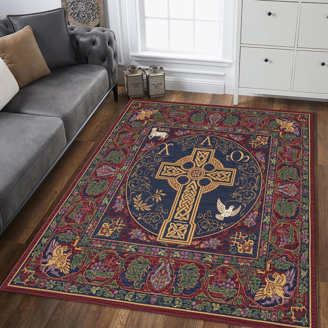 Medieval Design Cross Rug, Christian Prayer Mat, Faith-inspired Mat for ...