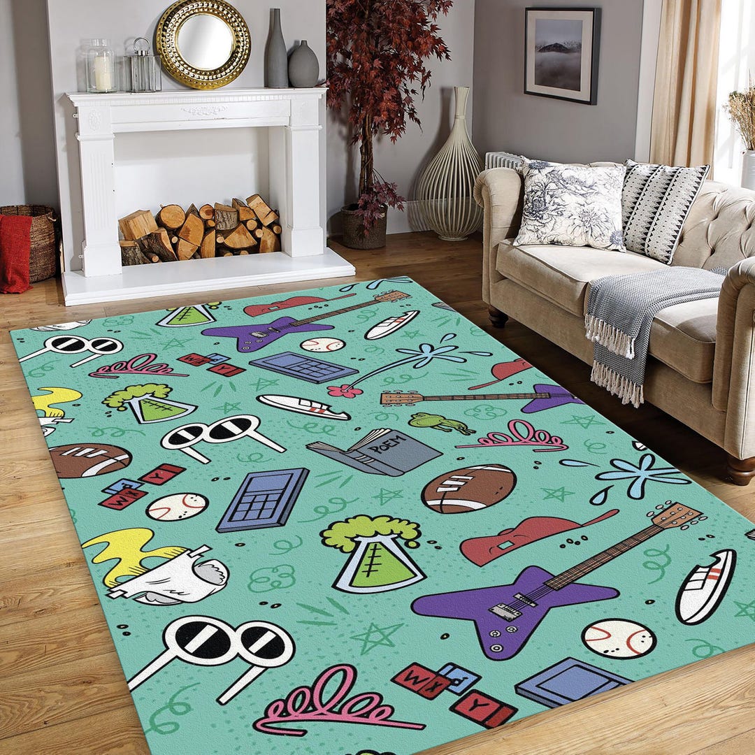 90s Cartoon Network Doodle Rug | Teen Bedroom Gaming Room Decor | Non ...