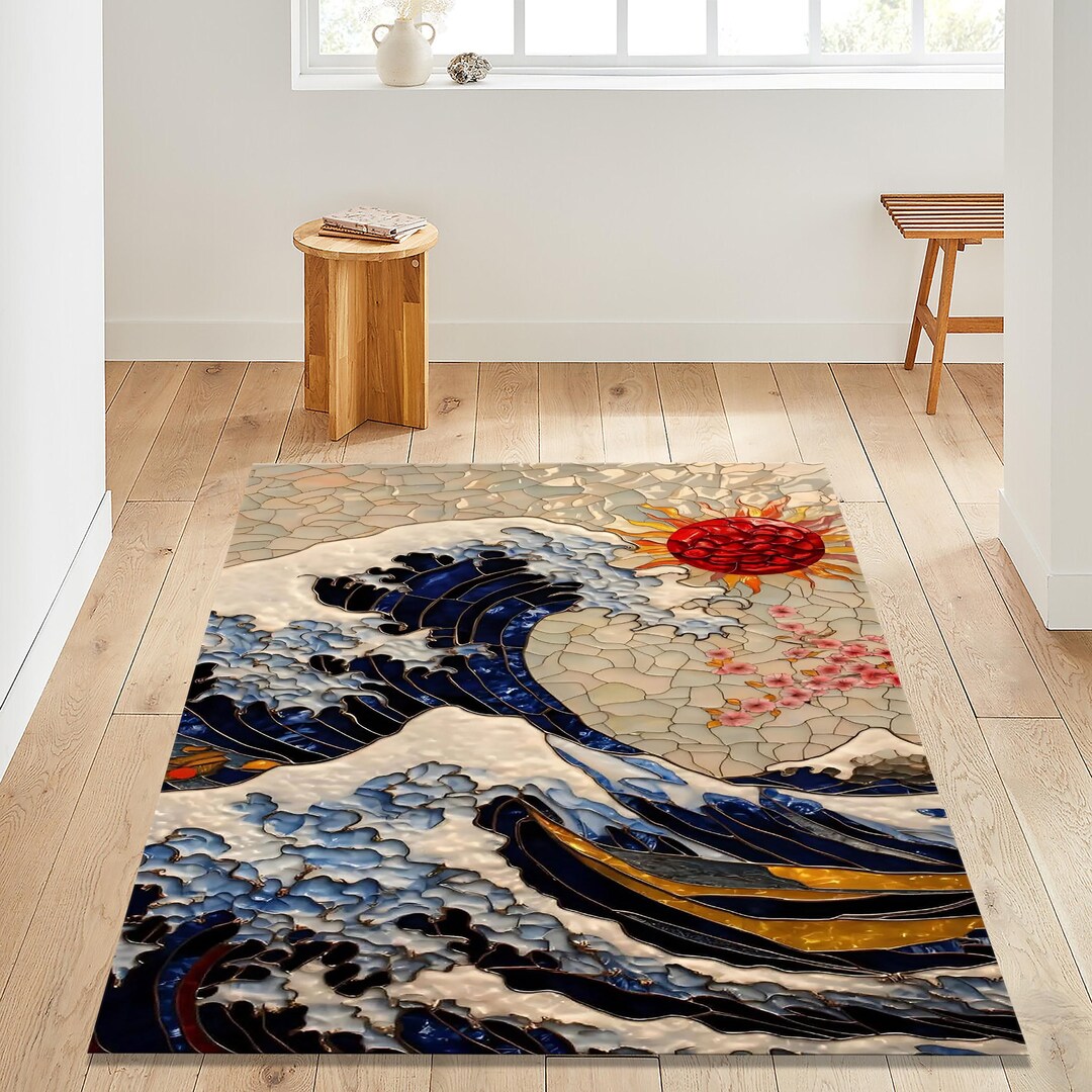 Japanese Hokusai Rug, Nostalgic Rug, Gamer Rug, Japan Art, Retro Rug ...