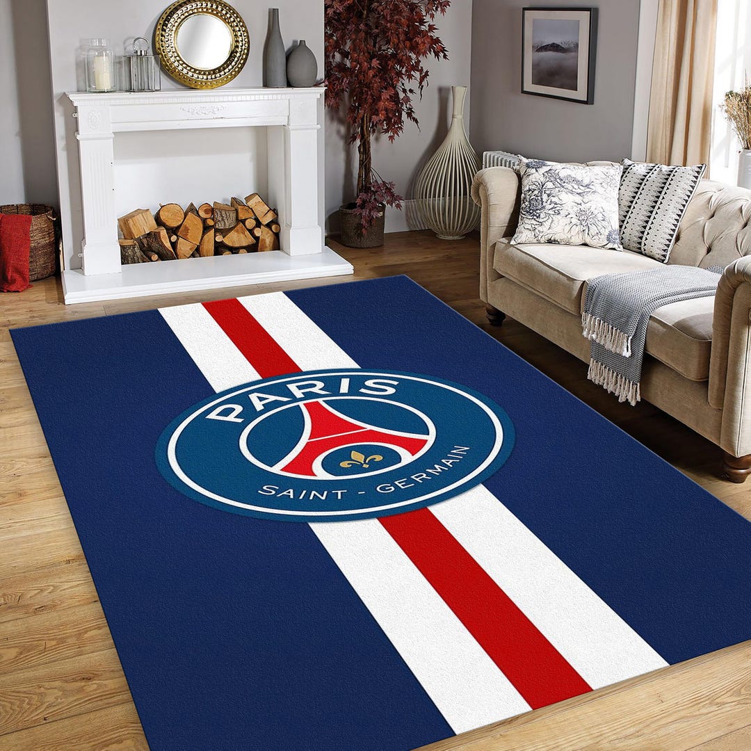 PSG Stripe Logo Rug | Classic Paris Saint-germain Crest Mat ...