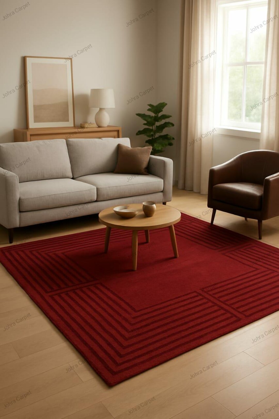 Hand Tufted Rug Modern Red Color Aesthetic Wool Area Rugs for ...