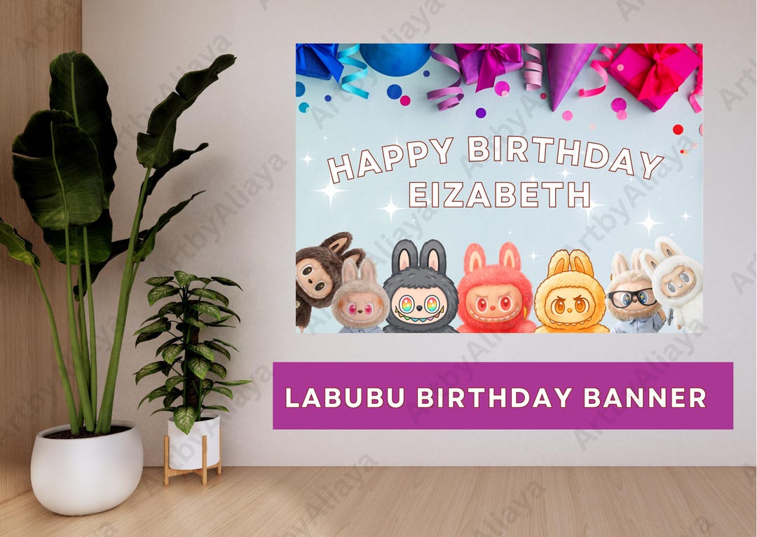 Personalized Labubu Birthday Banner and Card Digital Download, Cute ...