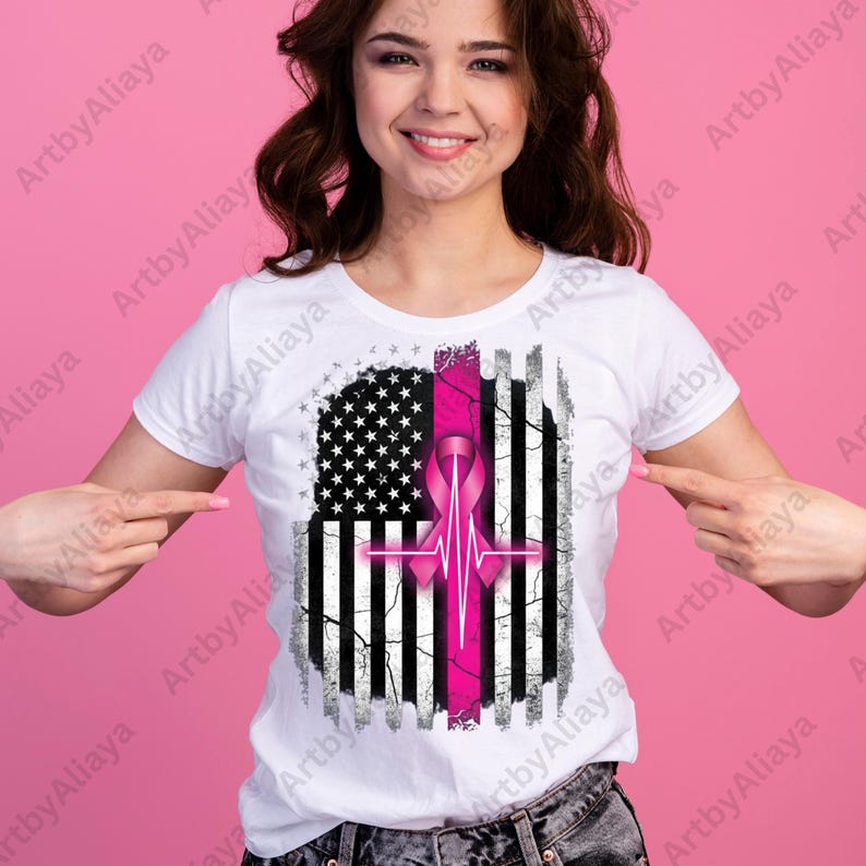 Pink Ribbon American Flag PNG: Breast Cancer Awareness Design (digital ...