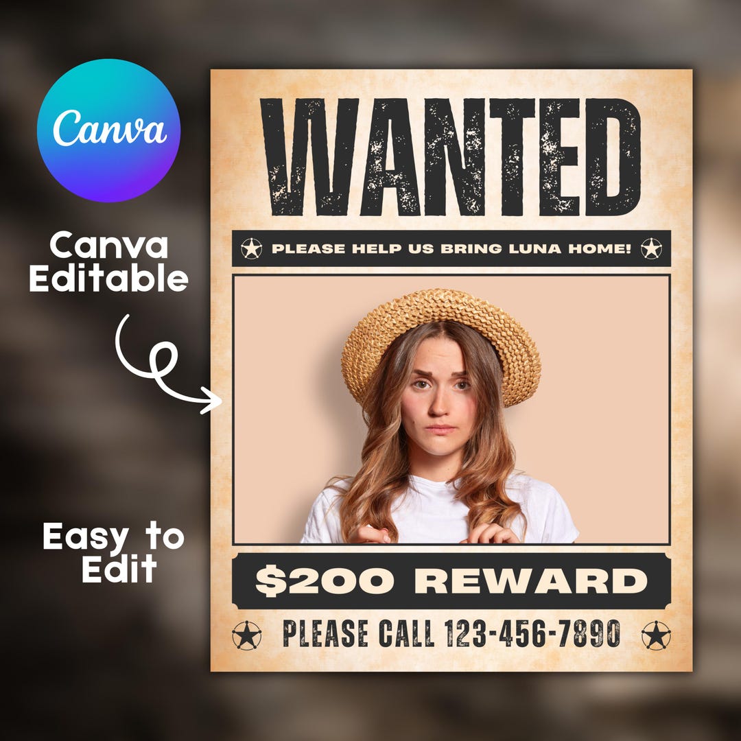 Wanted Sign Posters Canva Template, Western Party Decor, Outlaw Wild ...