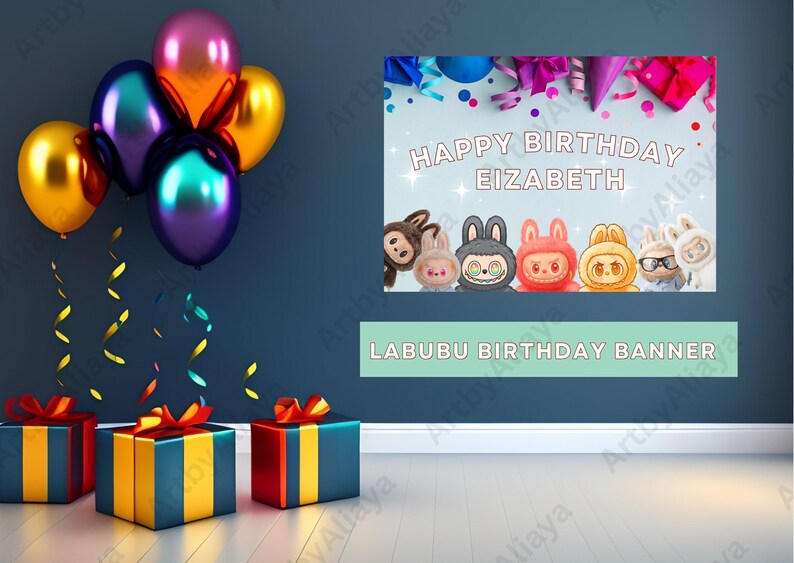 Personalized Labubu Birthday Banner and Card Digital Download, Cute ...