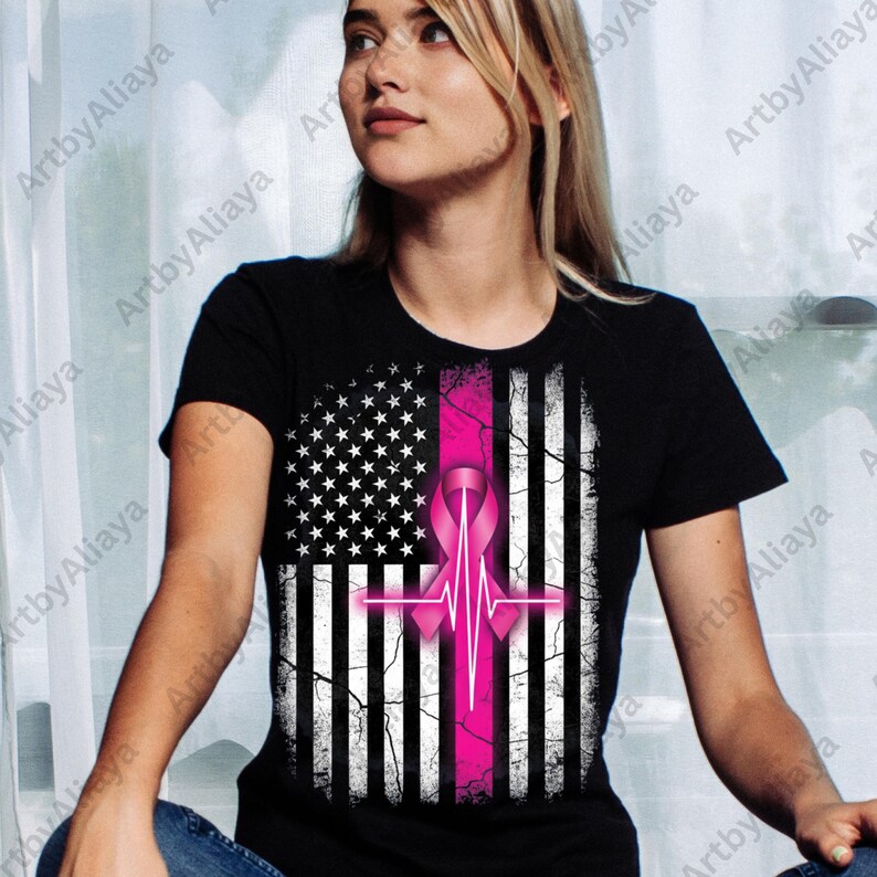 Pink Ribbon American Flag PNG: Breast Cancer Awareness Design (digital ...