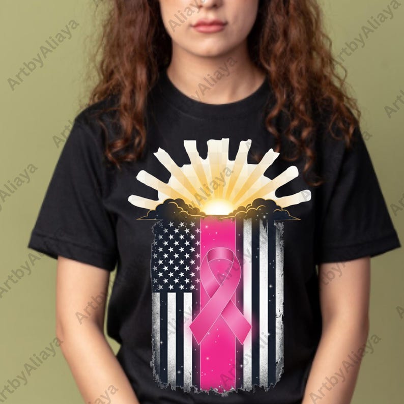 Pink Ribbon American Flag PNG: Breast Cancer Awareness Design (digital ...