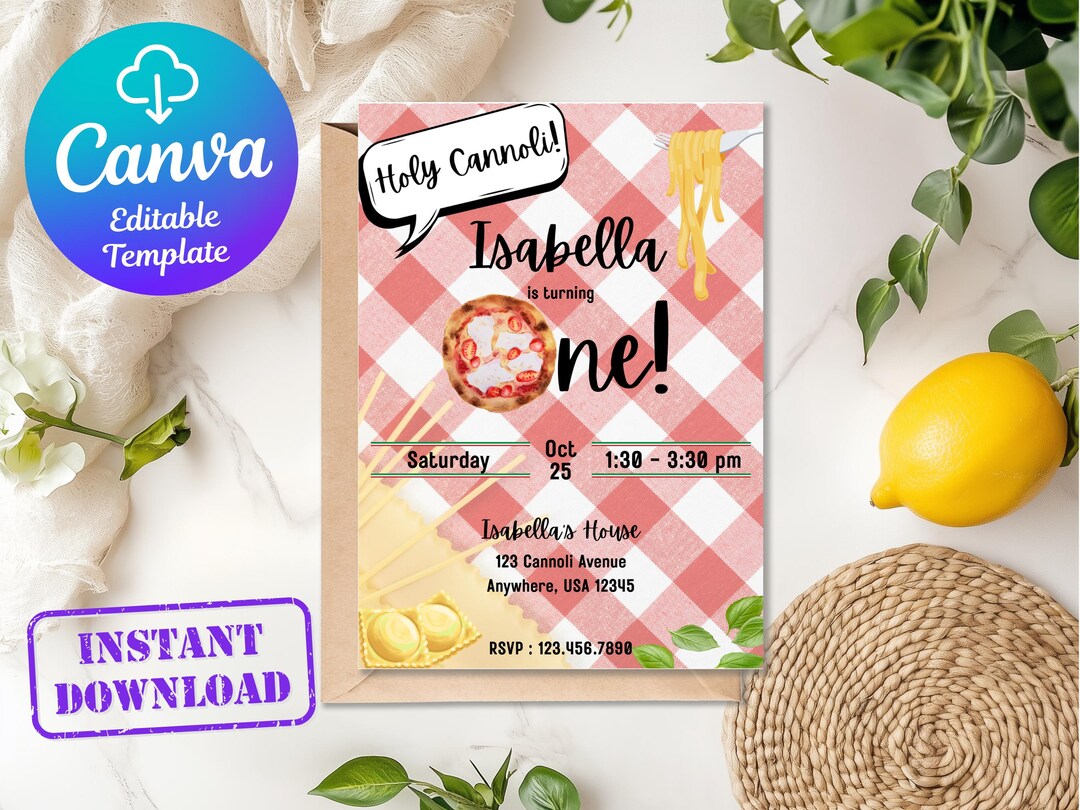 Holy Cannoli First Birthday Invitation | Italian Party Theme | Editable ...