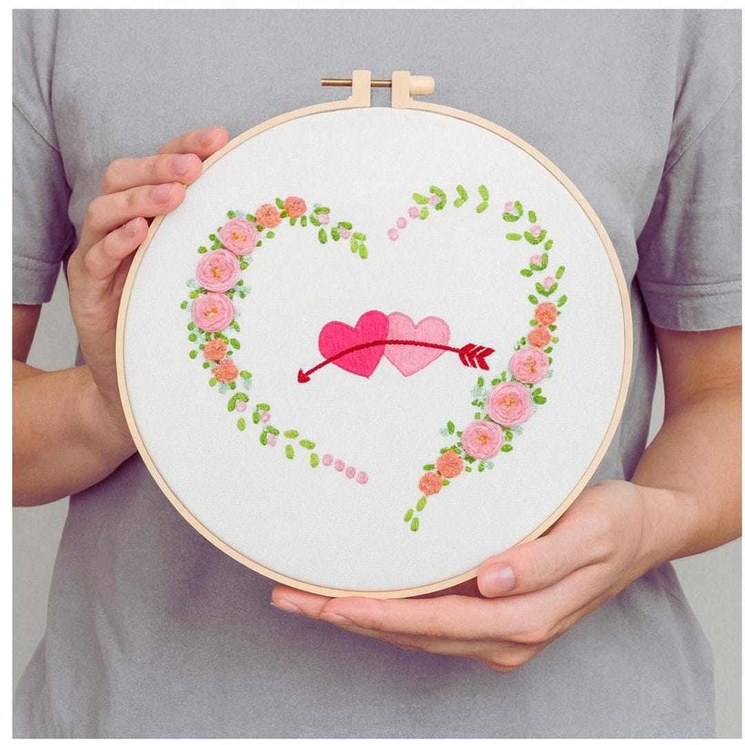 Floral Heart Embroidery Hoop: Pink Roses DIY Kit - Etsy