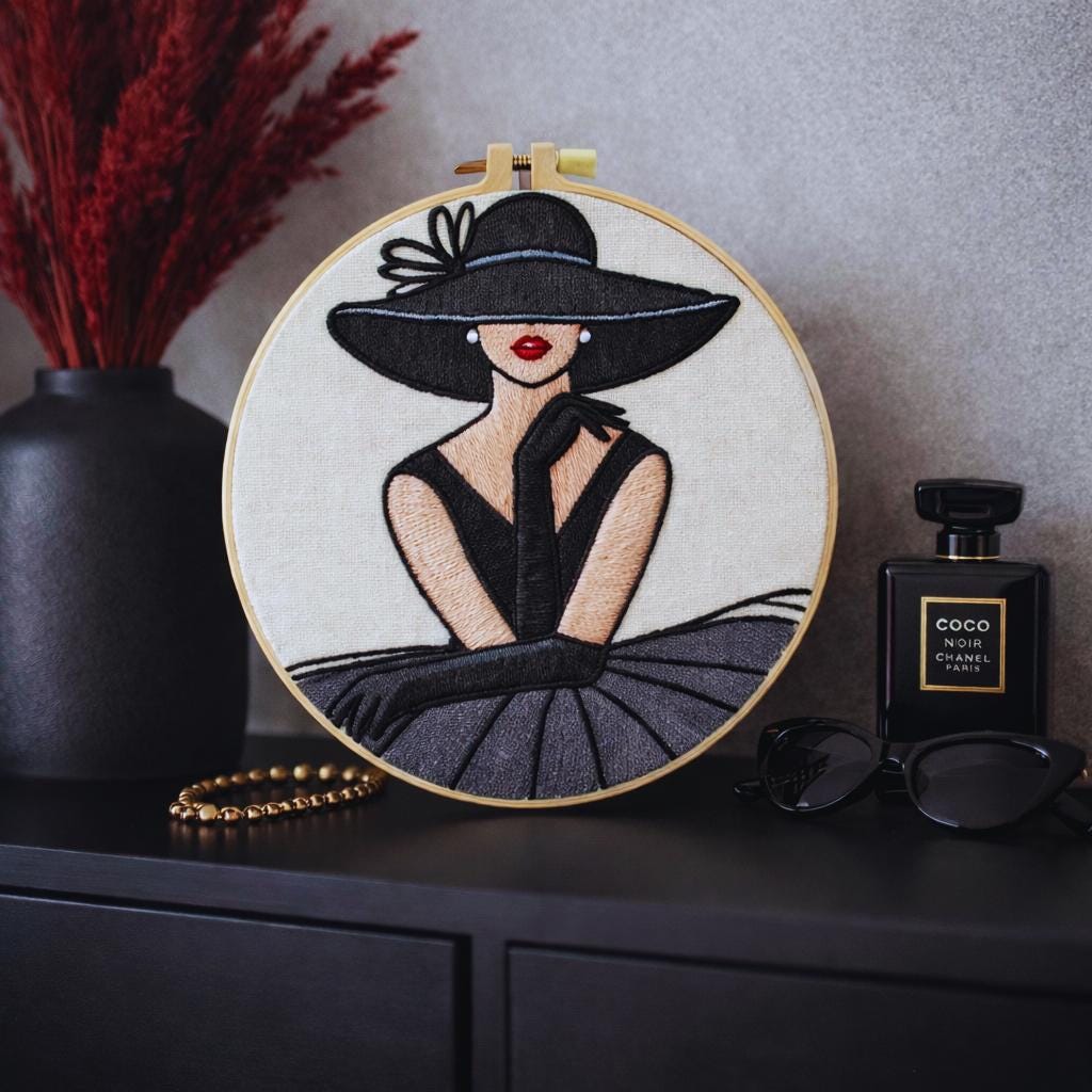 Black Clad Beauty Embroidery Kit, Gothic Lady Cross Stitch Hoop Art - Etsy