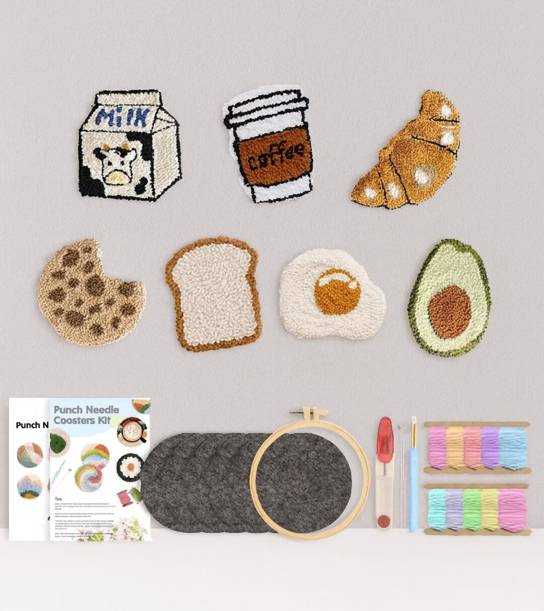 Punch Needle Embroidery Kit: Breakfast Food Coasters - Etsy