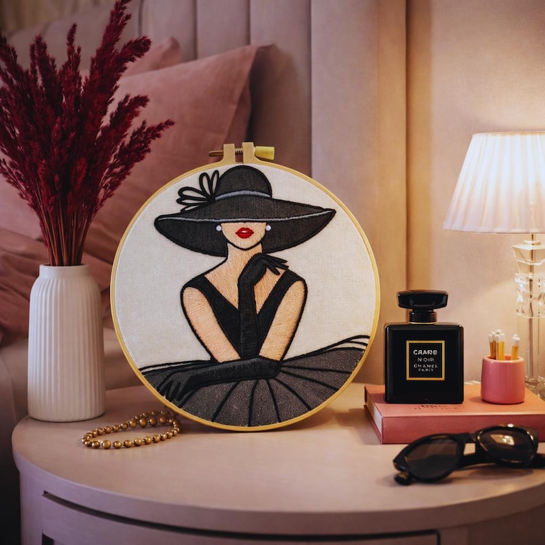 Black Clad Beauty Embroidery Kit, Gothic Lady Cross Stitch Hoop Art - Etsy