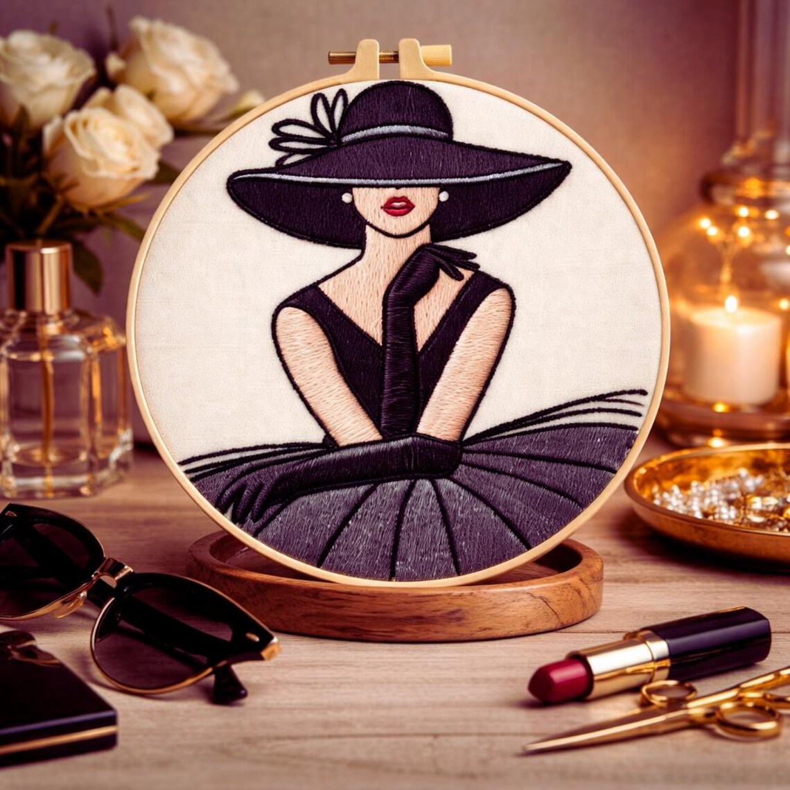 Black Clad Beauty Embroidery Kit, Gothic Lady Cross Stitch Hoop Art - Etsy