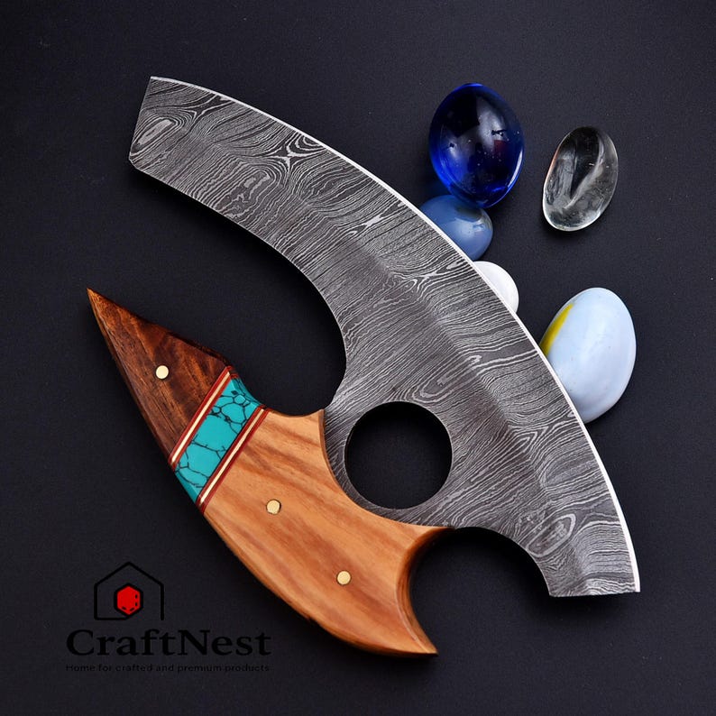 Handmade Ullu Knife | Pakka & Olive Wood Turquoise Handle, Leather ...