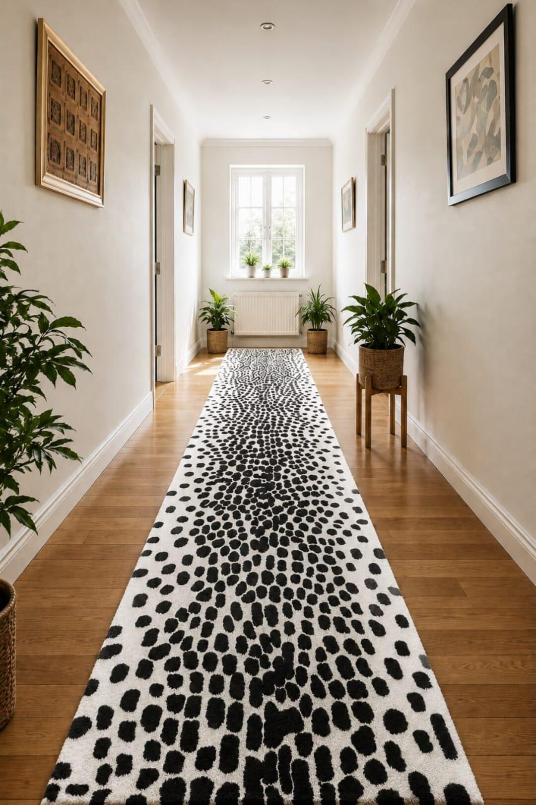 Handtufted Cheetah Print Runner Rug Black White Animal Spot Carpet ...
