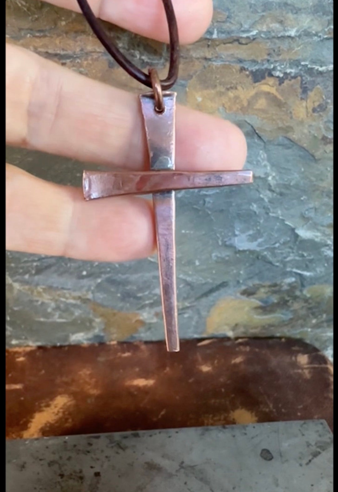 Large Nail Cross Artisan Copper Cross Hammer Forged Torch Fire Patina ...