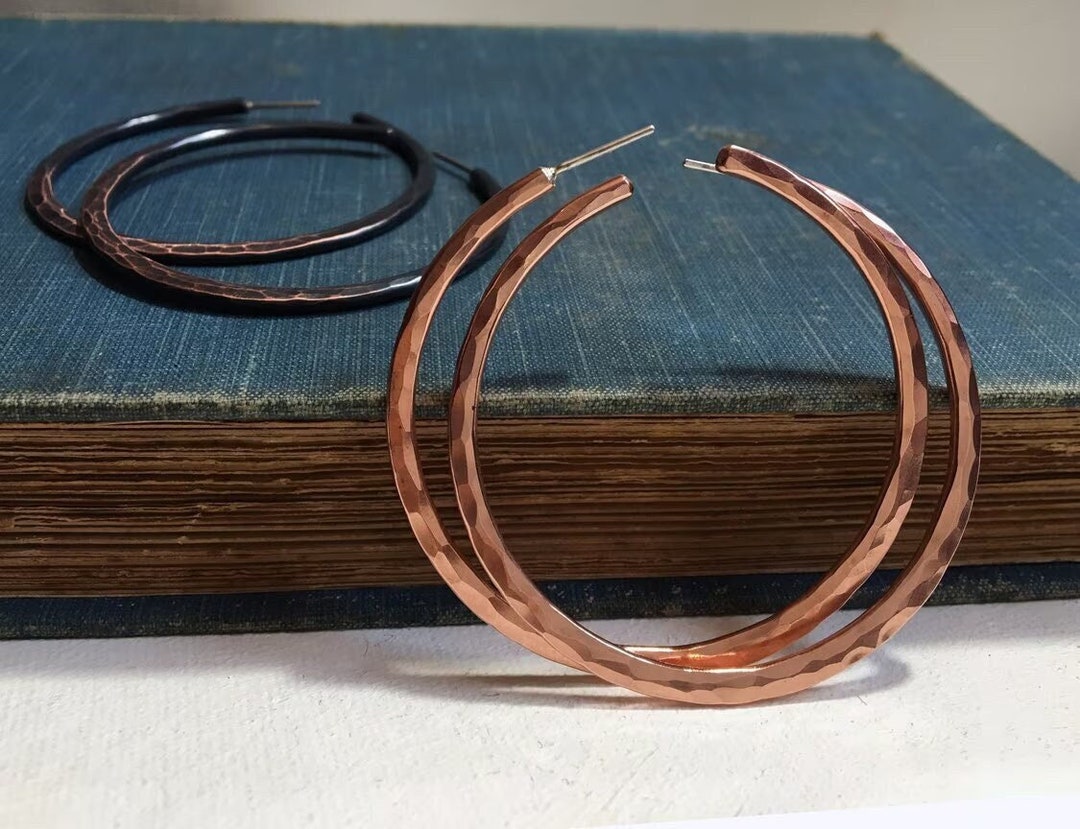 Classic Copper Hoops Post Hoops 2 in 1 Reversible Hammer Texture & Flat ...