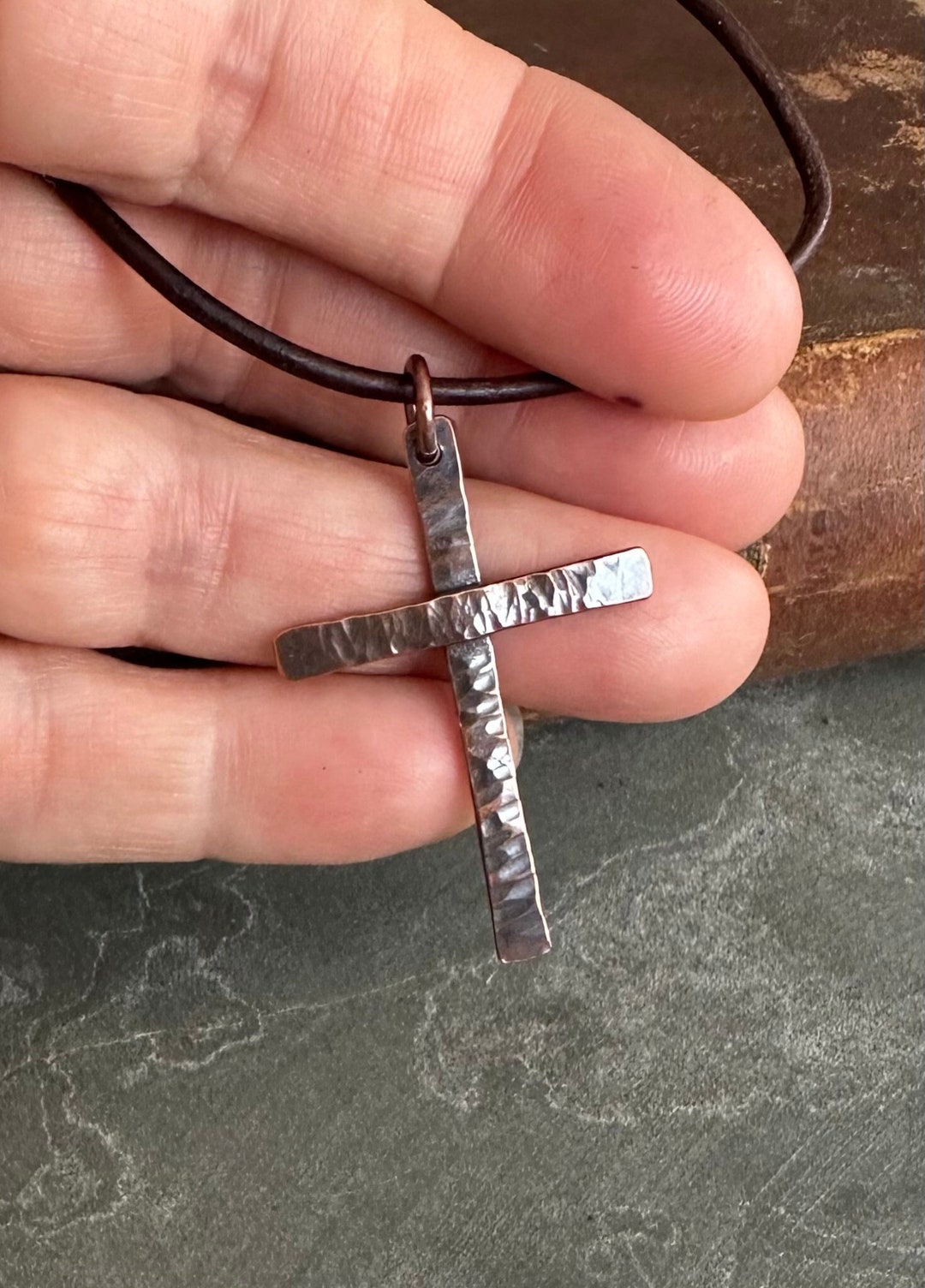 Rustic Copper Cross Necklace: Handcrafted Hammered Pendant - Etsy