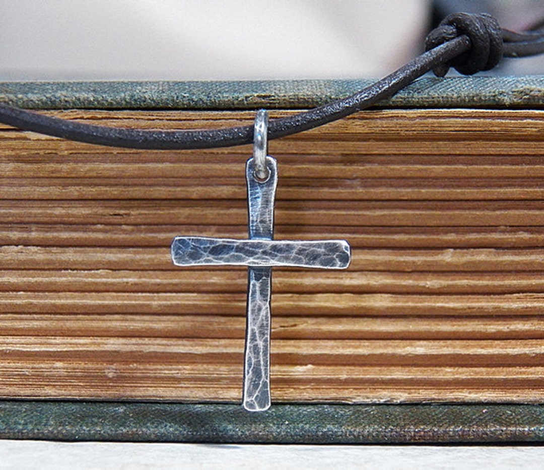 Handcrafted Sterling Silver Cross Pendant Necklace - Thin Rustic Hammer ...