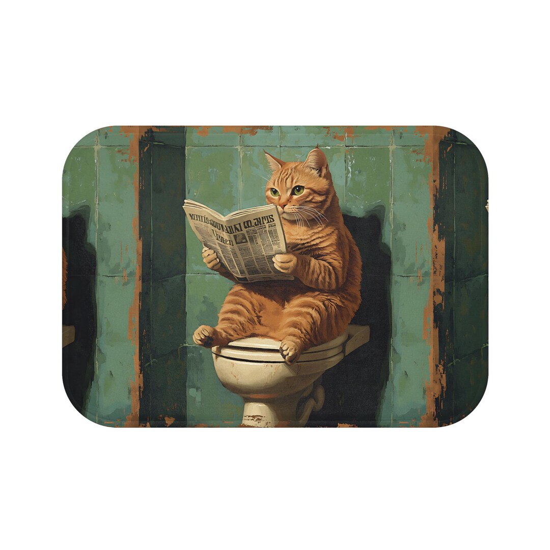 Orange Tabby Cat Reading Newspaper Bath Mat, Funny Bathroom Decor - Etsy