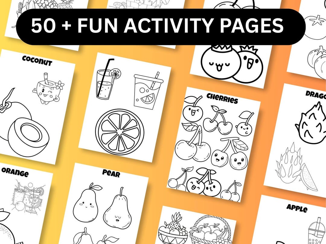 Fruit Coloring Book: 50+ Printable Activity Pages for Kids (PDF ...