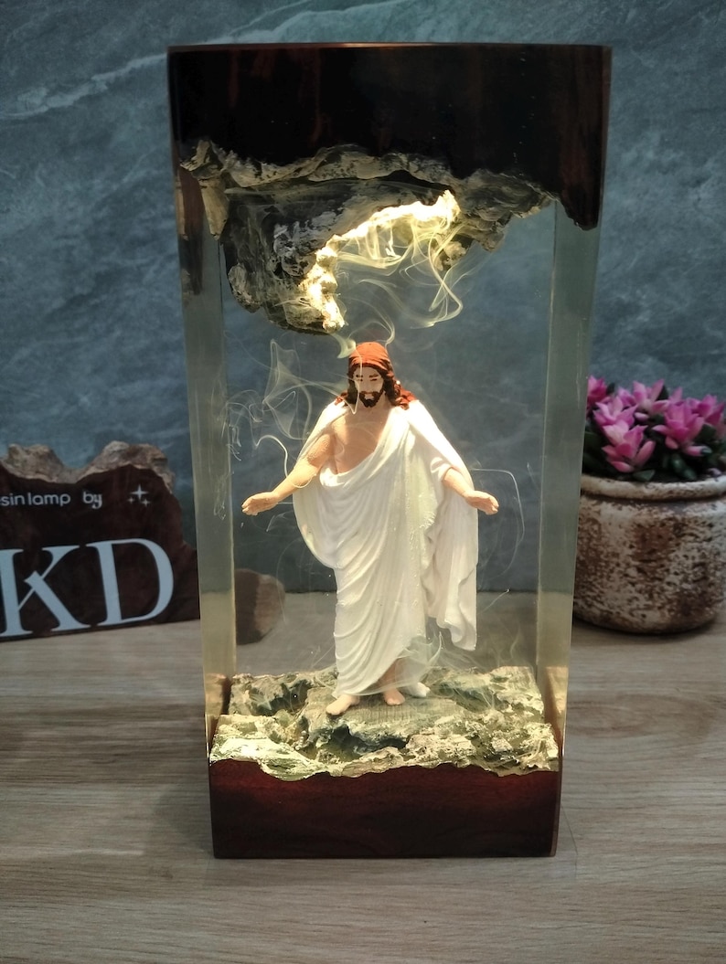 Decorative Lights, Jesus Blessing Statue, 3D LED Lights Made of Resin ...