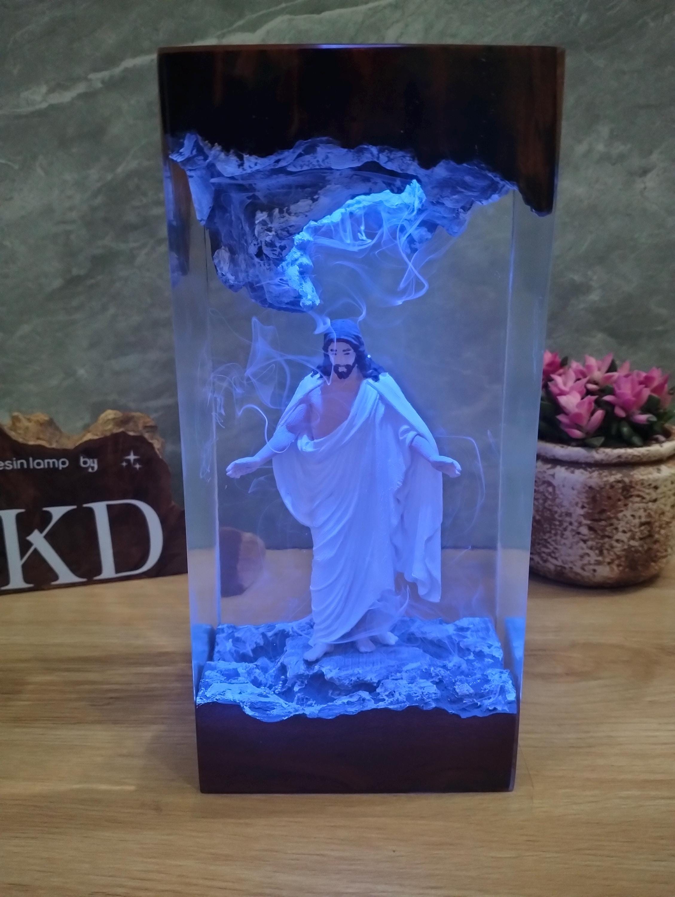 Decorative Lights, Jesus Blessing Statue, 3D LED Lights Made of Resin ...
