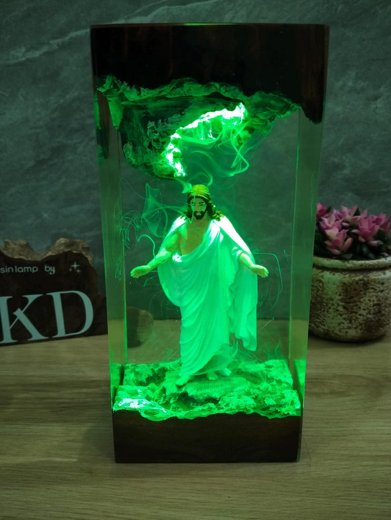 Decorative Lights, Jesus Blessing Statue, 3D LED Lights Made of Resin ...