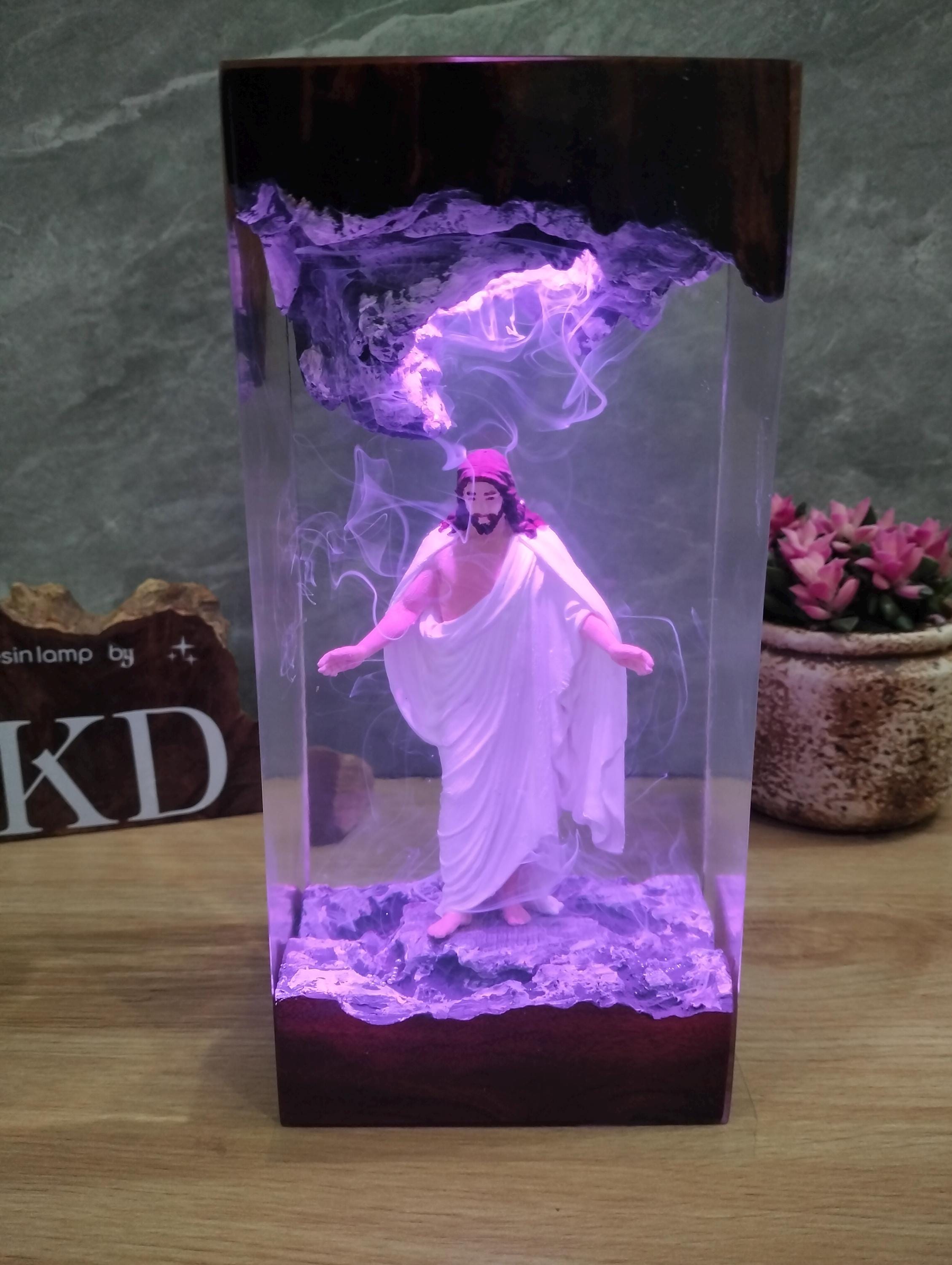 Decorative Lights, Jesus Blessing Statue, 3D LED Lights Made of Resin ...