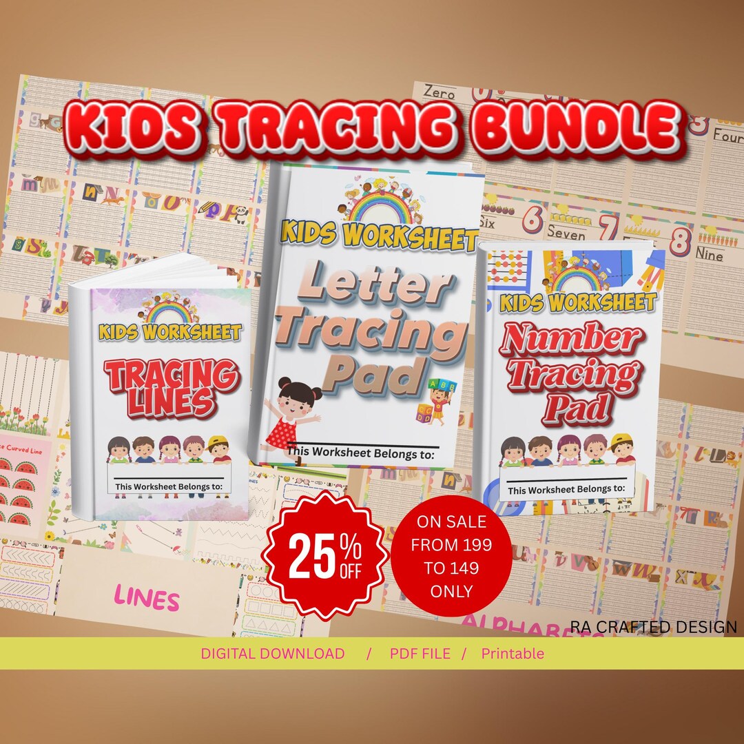 Kids Tracing Worksheets Bundle | Alphabet, Numbers & Lines | Printable ...
