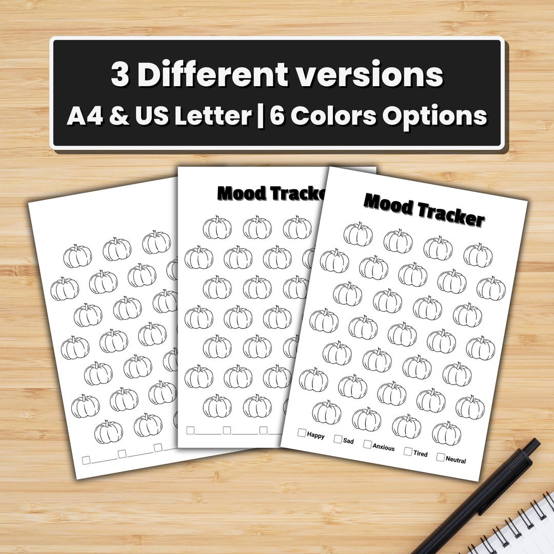Halloween Pumpkin Mood Tracker Printable: 31 Day Chart (A4/US Letter ...