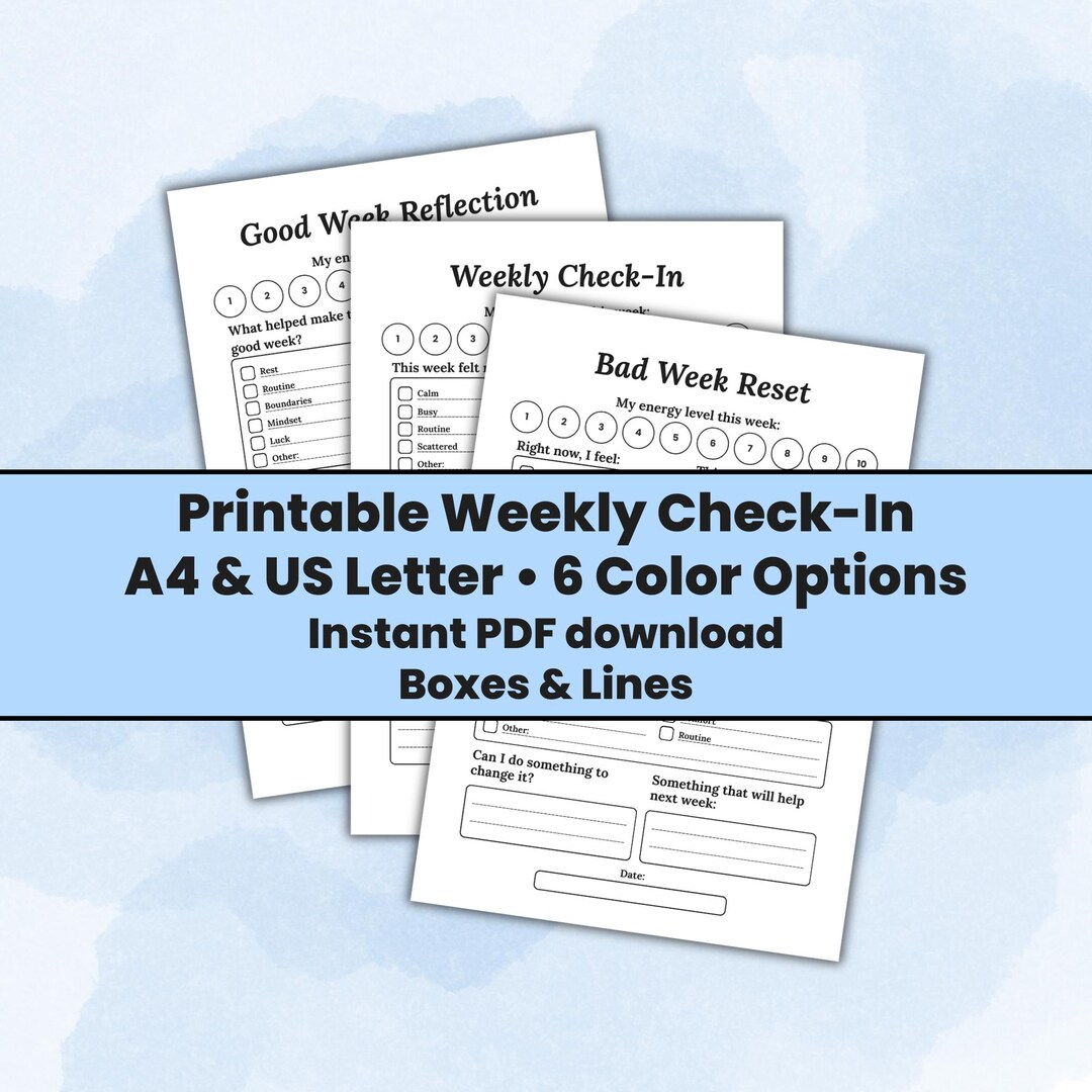 Weekly Self-care Check-in Printable: Mood & Energy Tracker (guided ...