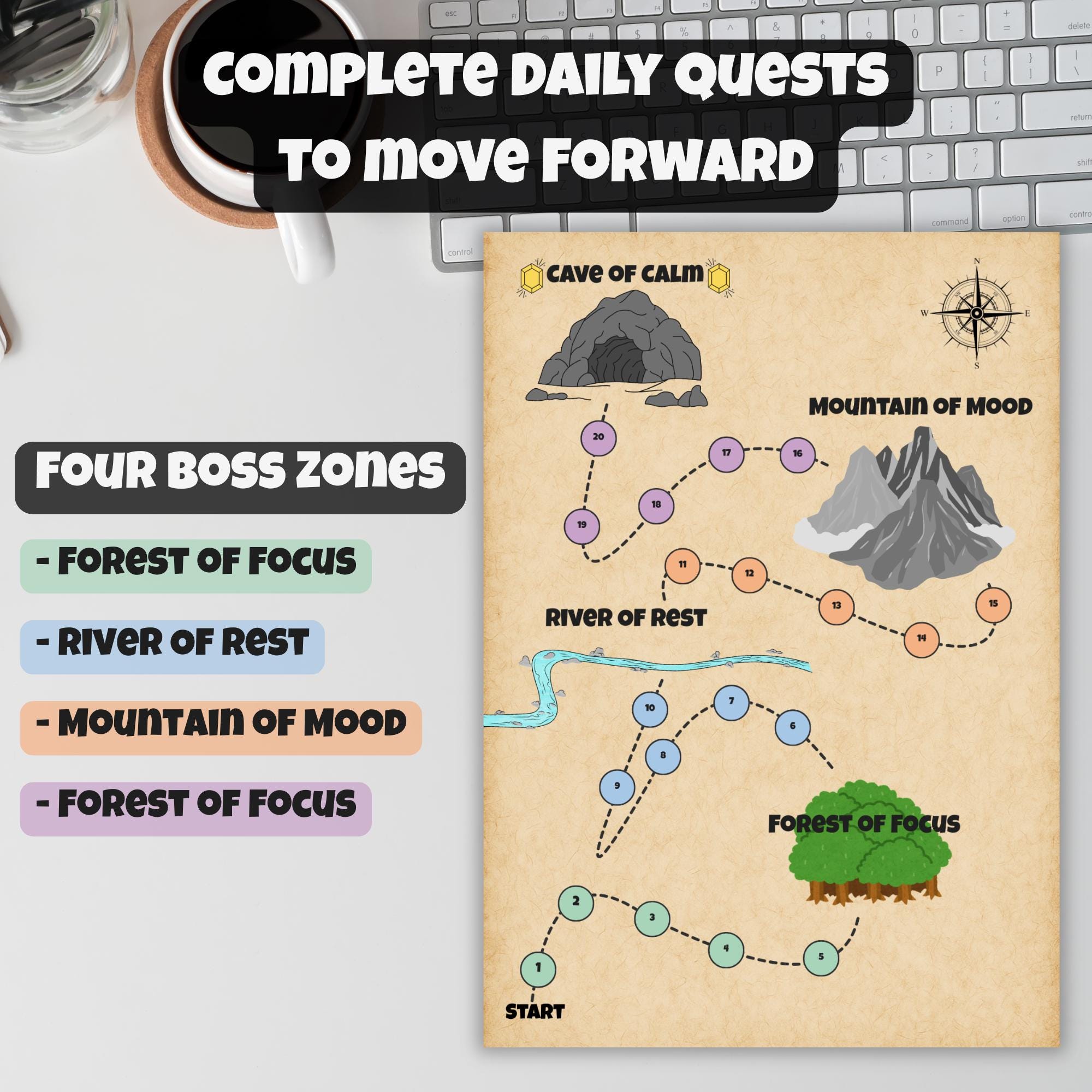 Gamified Self-care Quest Map: Printable Mental Health Journal (PDF) - Etsy