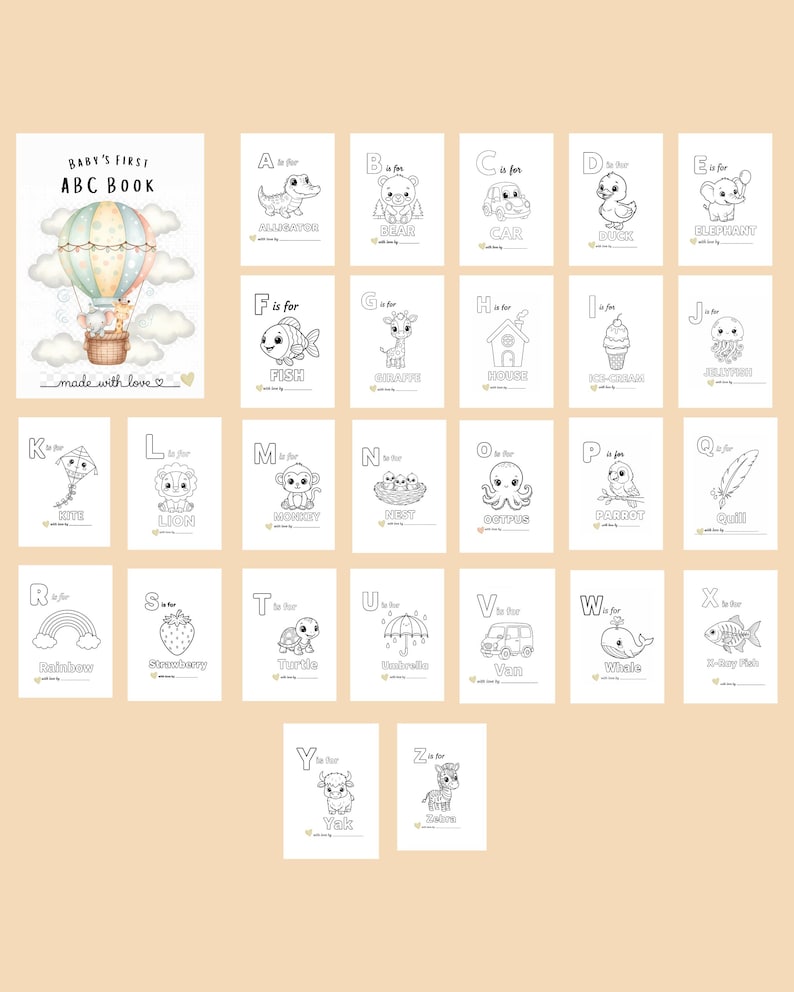 Baby Shower Games ABC Coloring Book | Baby's First ABC Book | Printable ...