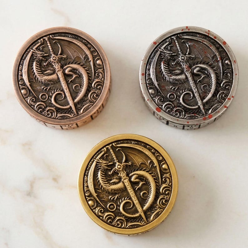 Rotating Metal Dice Dragon Engraved Spinner Gold D20 Tabletop Gaming ...