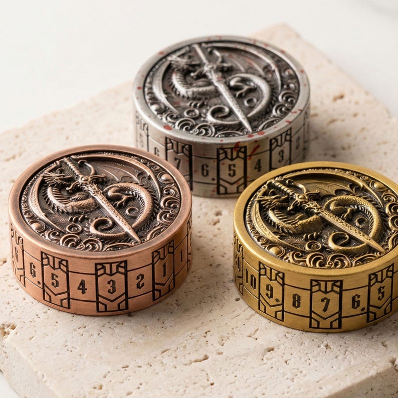Rotating Metal Dice Dragon Engraved Spinner Gold D20 Tabletop Gaming ...