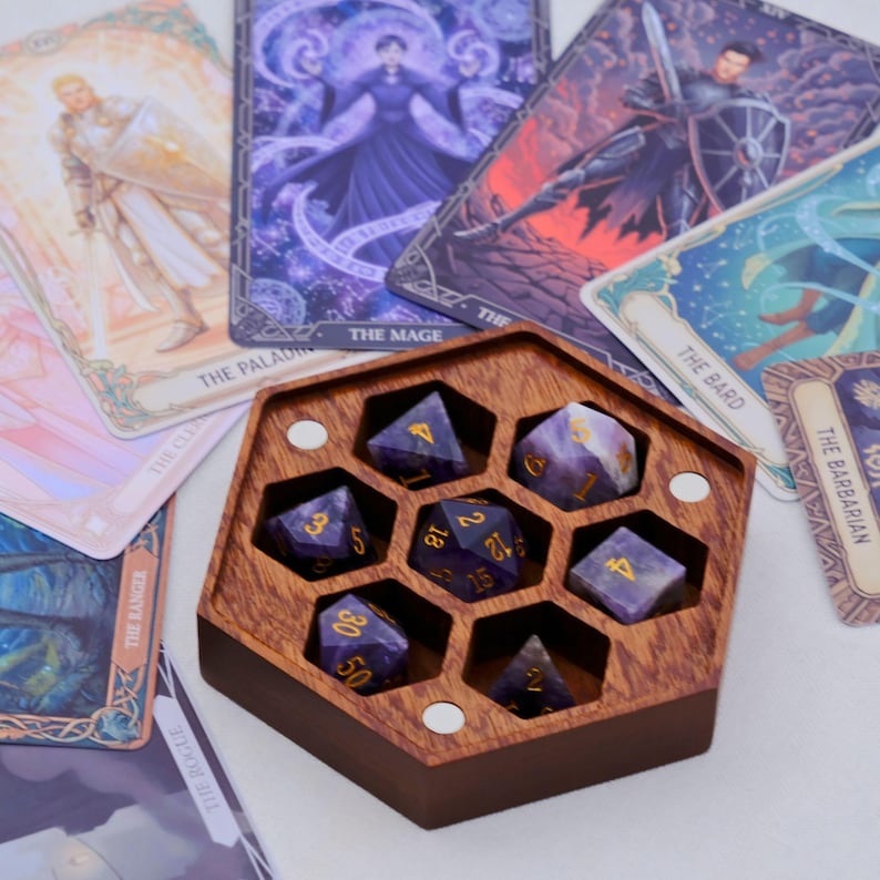 Amethyst Gemstone DND Dice Set, Natural Crystal 7pc RPG Dice With ...